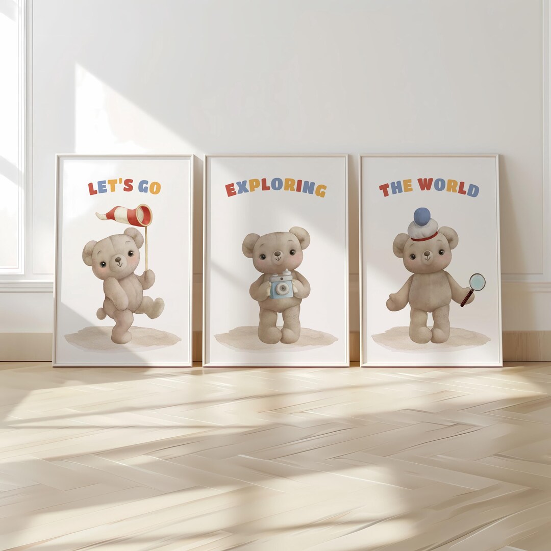 Set of 3 Teddy Bear Nursery Poster, Children Wall Decor, Nursery Decor ...
