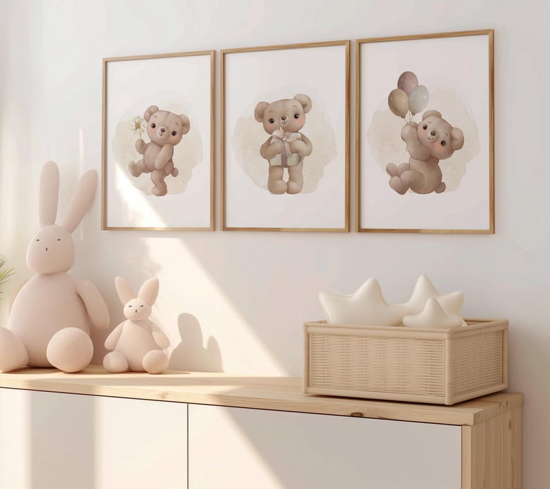 Set of 3 Teddy Bear Nursery Poster, Children Wall Decor, Nursery Decor ...