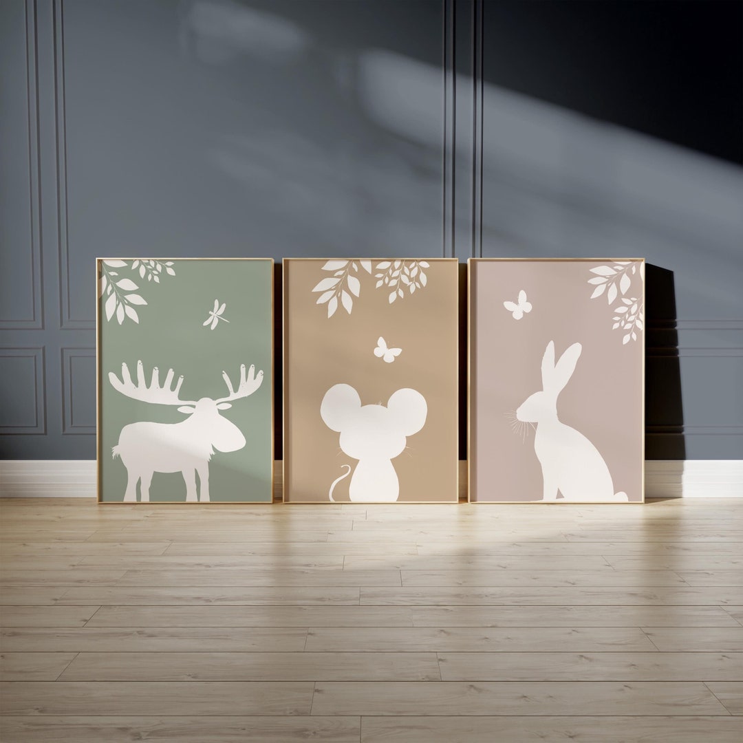 Neutral Nursery Decor, Woodland Poster, Animal Wall Art, Kids Playroom ...