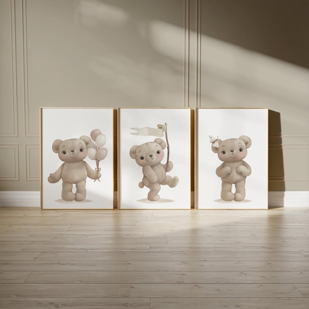 Set of 3 Teddy Bear Nursery Poster, Children Wall Decor, Nursery Decor ...