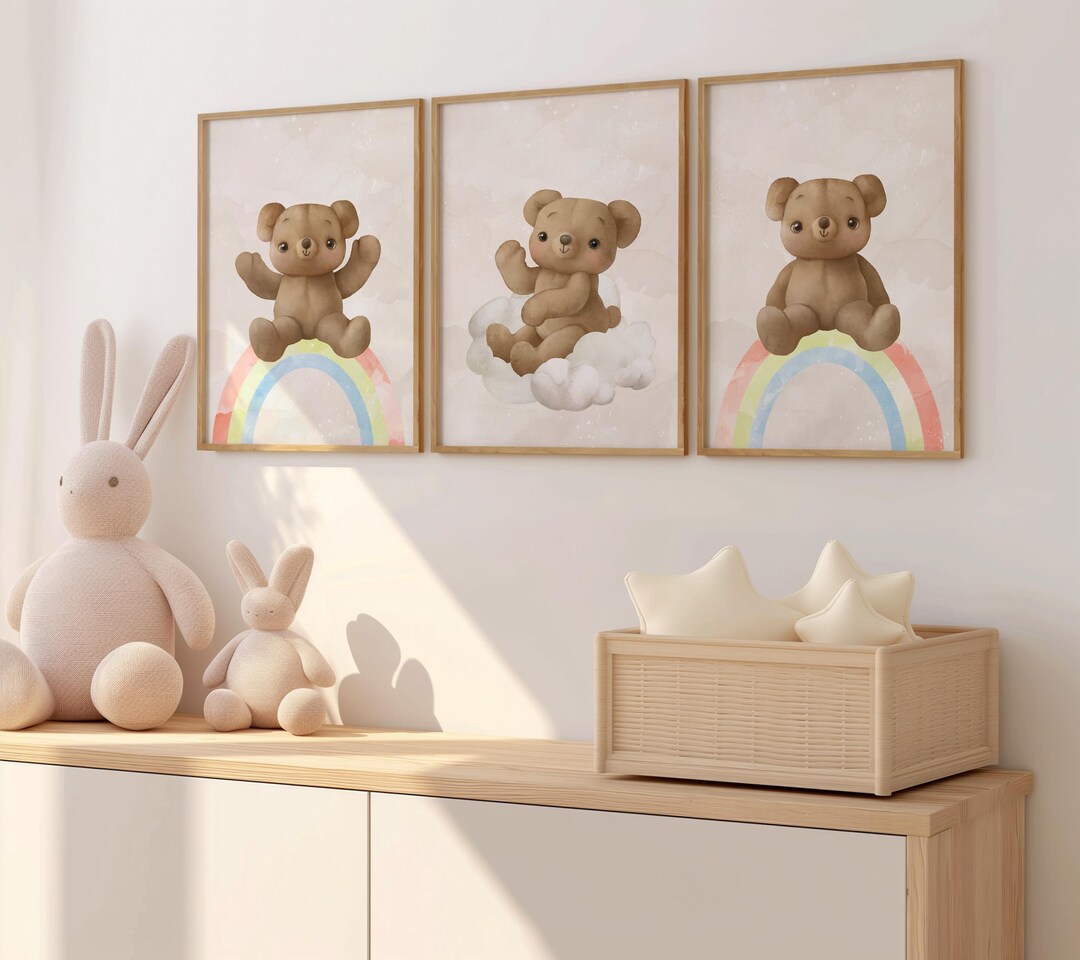 Set of 3 Teddy Bear Nursery Posters, Beige Nursery Posters, Boho ...