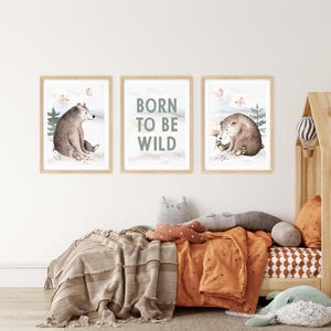 Nursery Decor Woodland Poster Prints, Kids Animal Wall Art, Bear ...