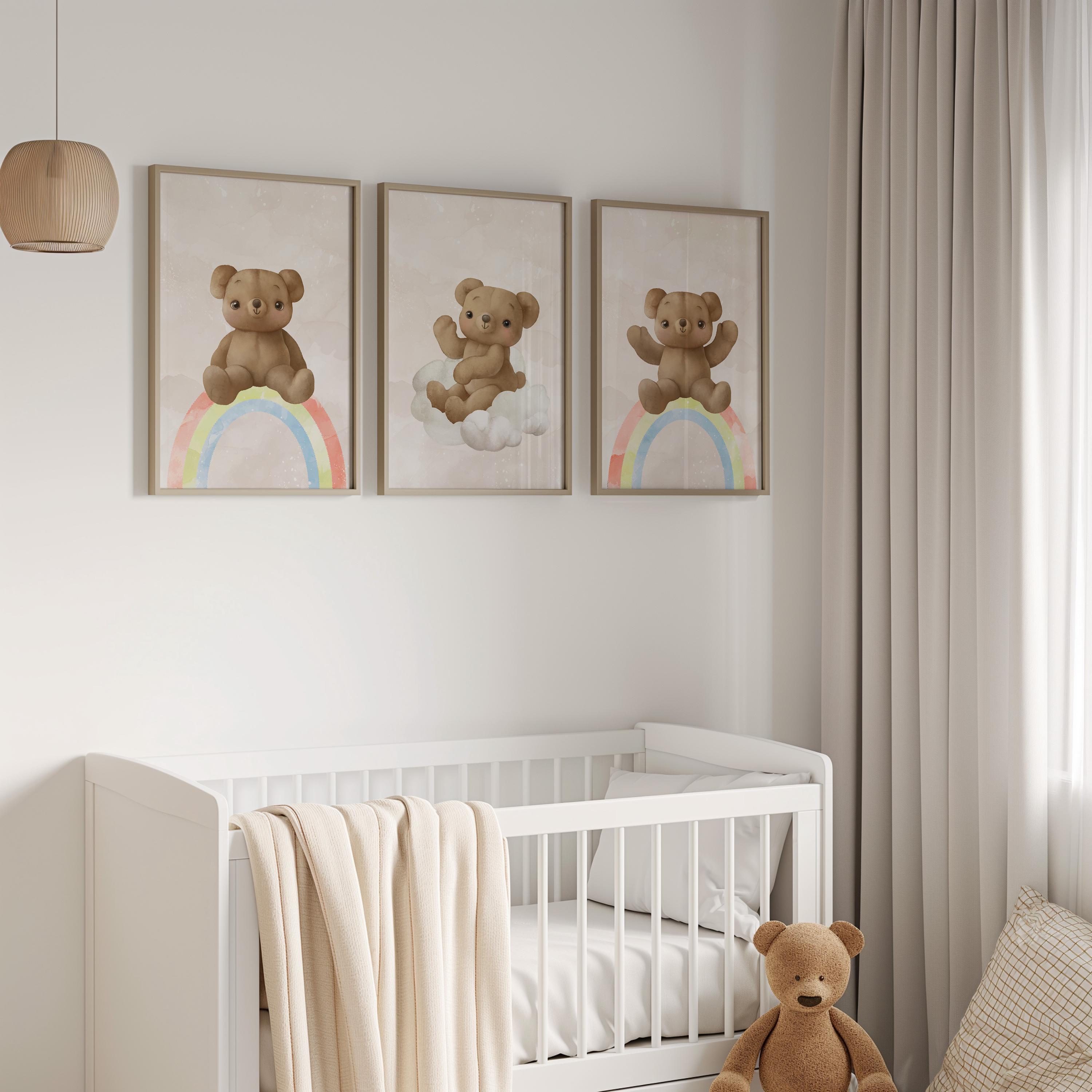Set of 3 Teddy Bear Nursery Posters, Beige Nursery Posters, Boho ...