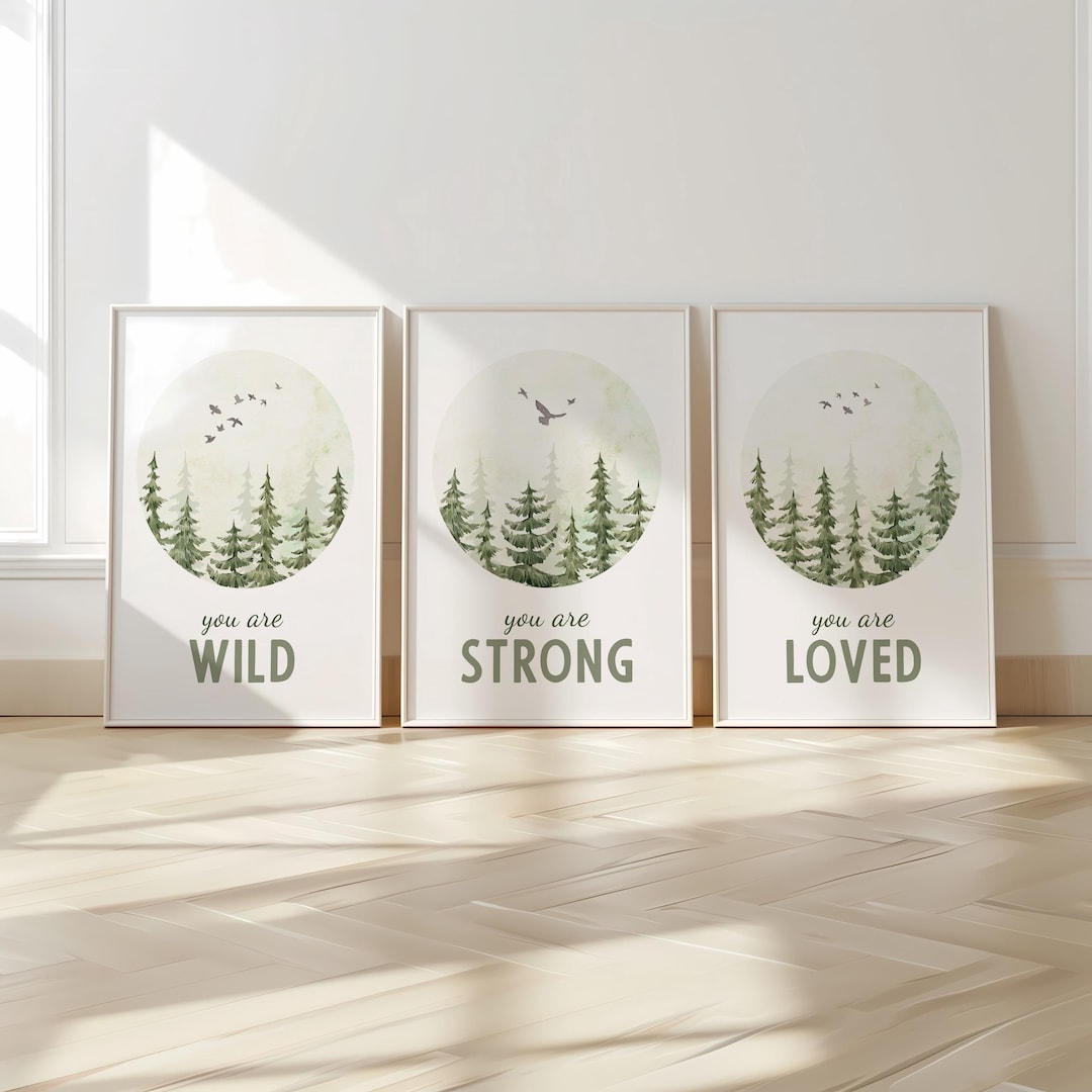Forest Nursery Wall Art Set, Evergreen Tree Prints, Woodland Nursery ...
