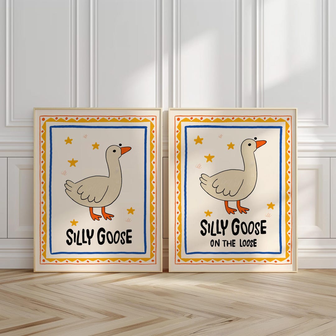 Silly Goose on the Loose Print, Apartment Decor, Retro Wall Art, Quirky ...