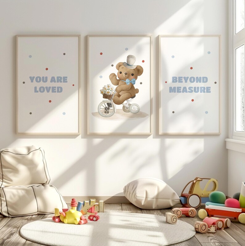 Set of 3 Teddy Bear Nursery Poster, Children Wall Decor, Boys Girls ...