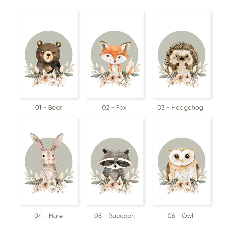 Woodland Nursery Decor, Forest Animal Posters, Nature Kids Room, Cute ...