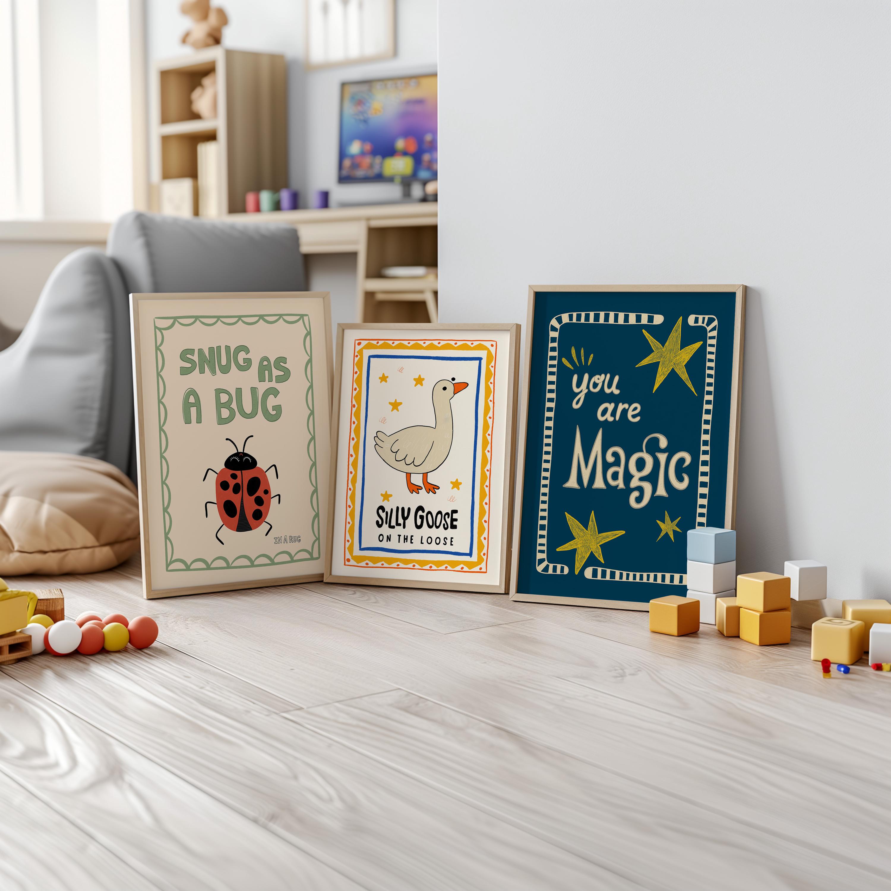 Silly Goose Print, Snug as A Bug Apartment Decor, Quirky Wall, Nursery ...