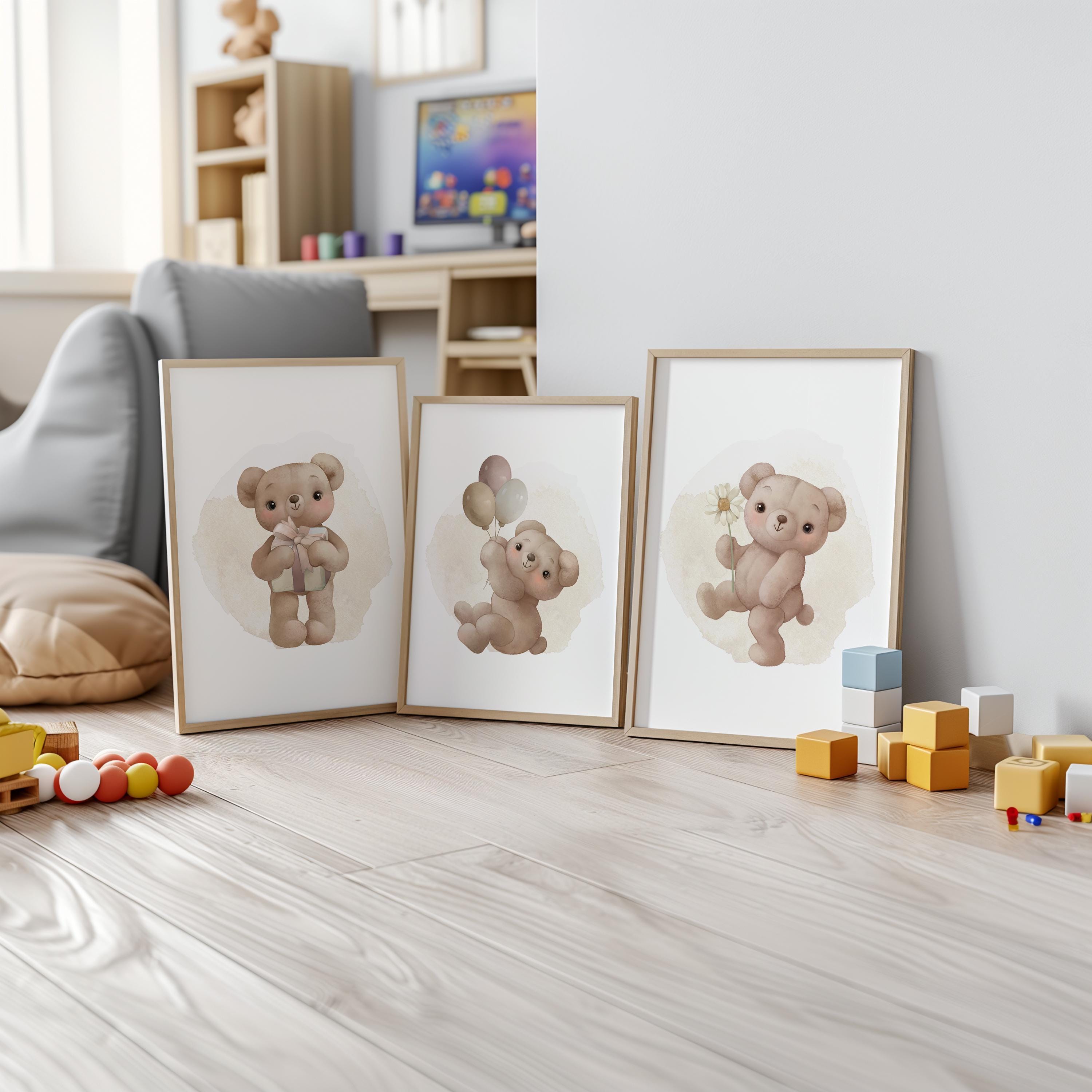 Set of 3 Teddy Bear Nursery Poster, Children Wall Decor, Nursery Decor ...