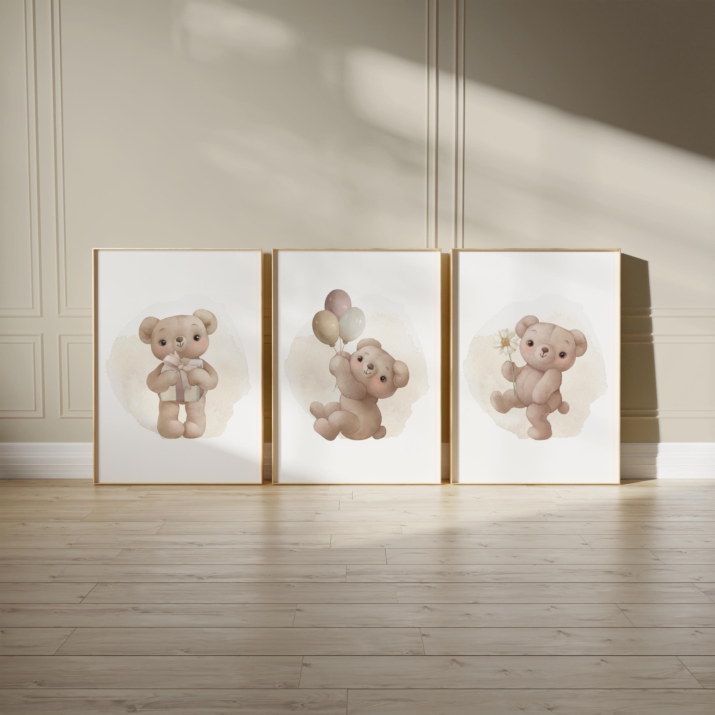 Set of 3 Teddy Bear Nursery Poster, Children Wall Decor, Nursery Decor ...