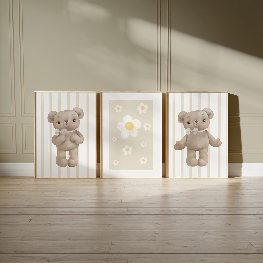 Set of 3 Teddy Bear Nursery Poster, Children Wall Decor, Nursery Decor ...