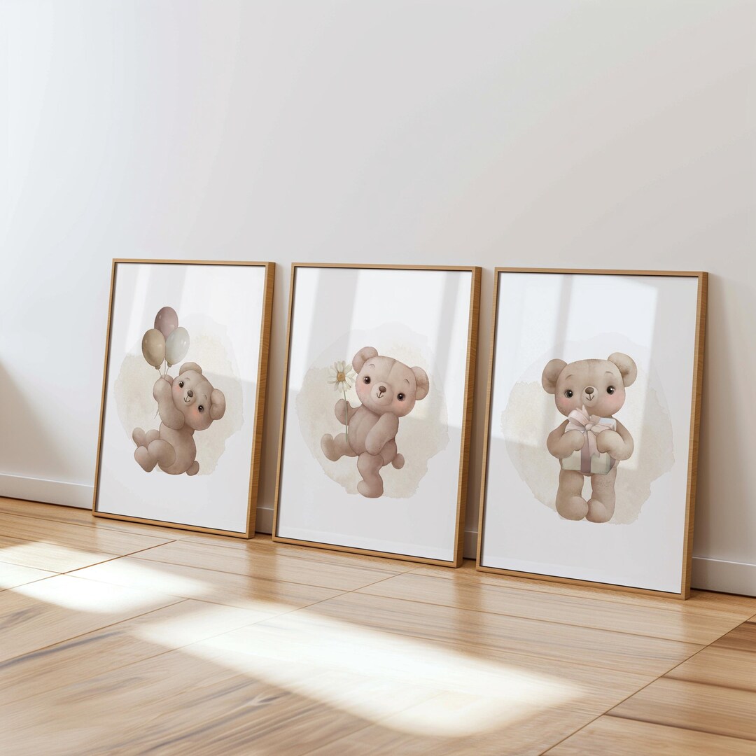 Set of 3 Teddy Bear Nursery Poster, Children Wall Decor, Nursery Decor ...