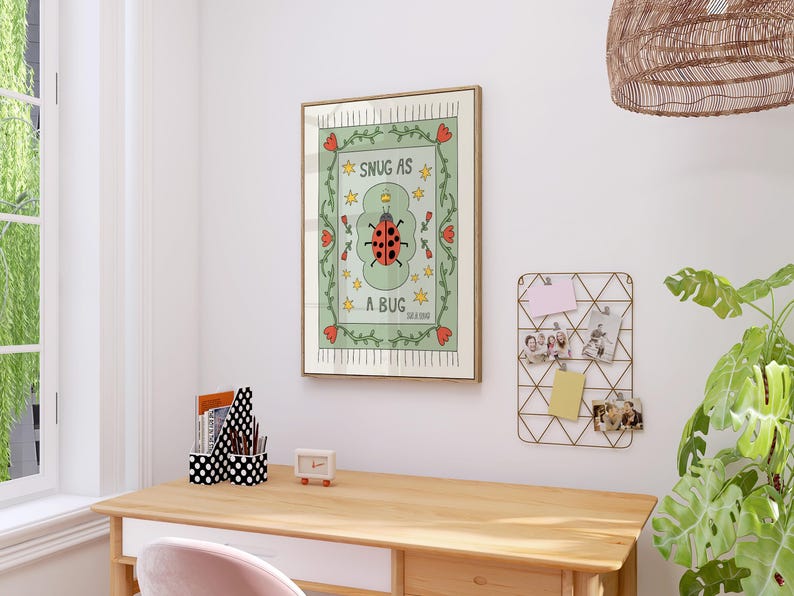 Snug as a Bug in A Rug Poster, Ladybug Nursery Print: Hand-drawn ...