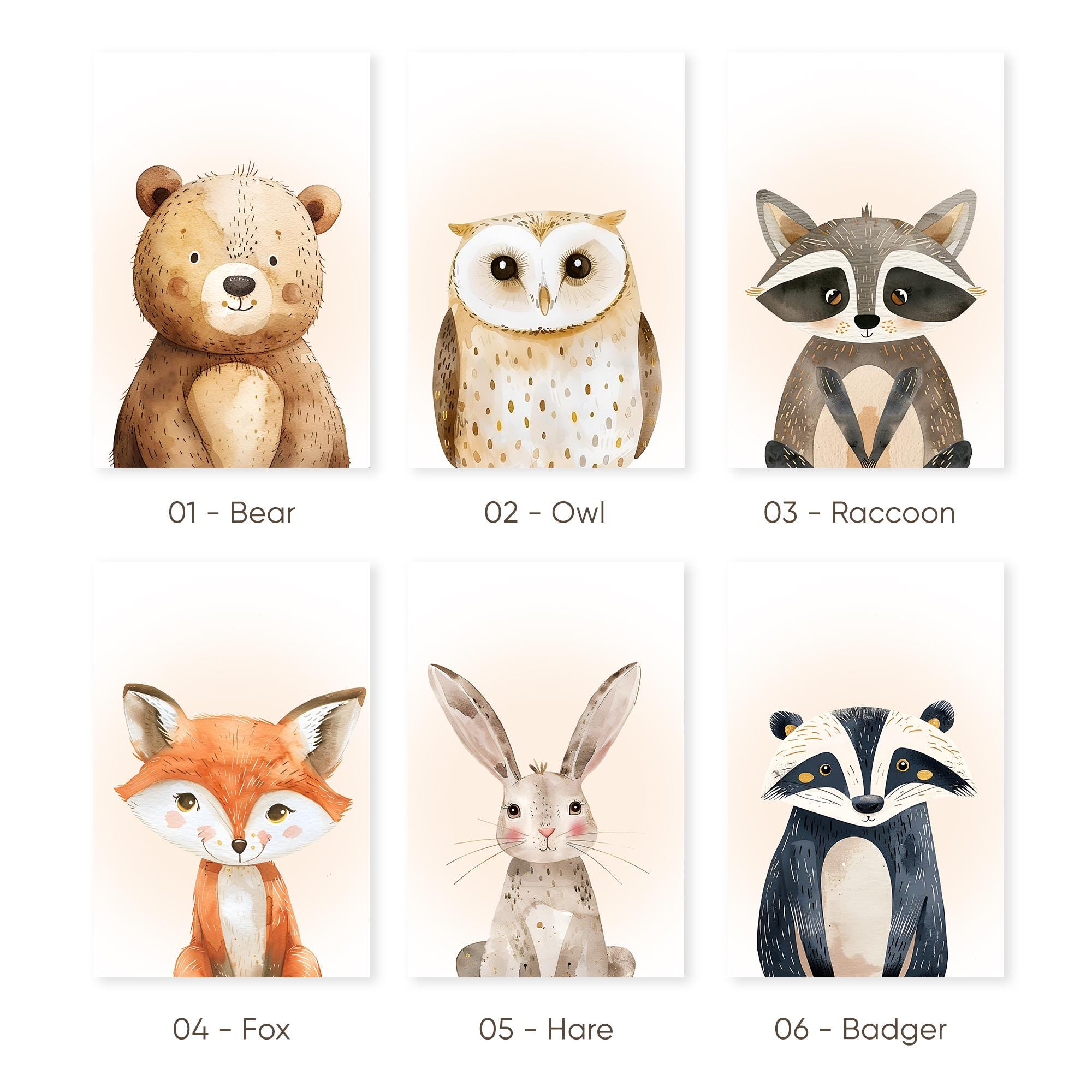 Neutral Nursery Decor, Woodland Poster, Animal Wall Art Print, Nature ...
