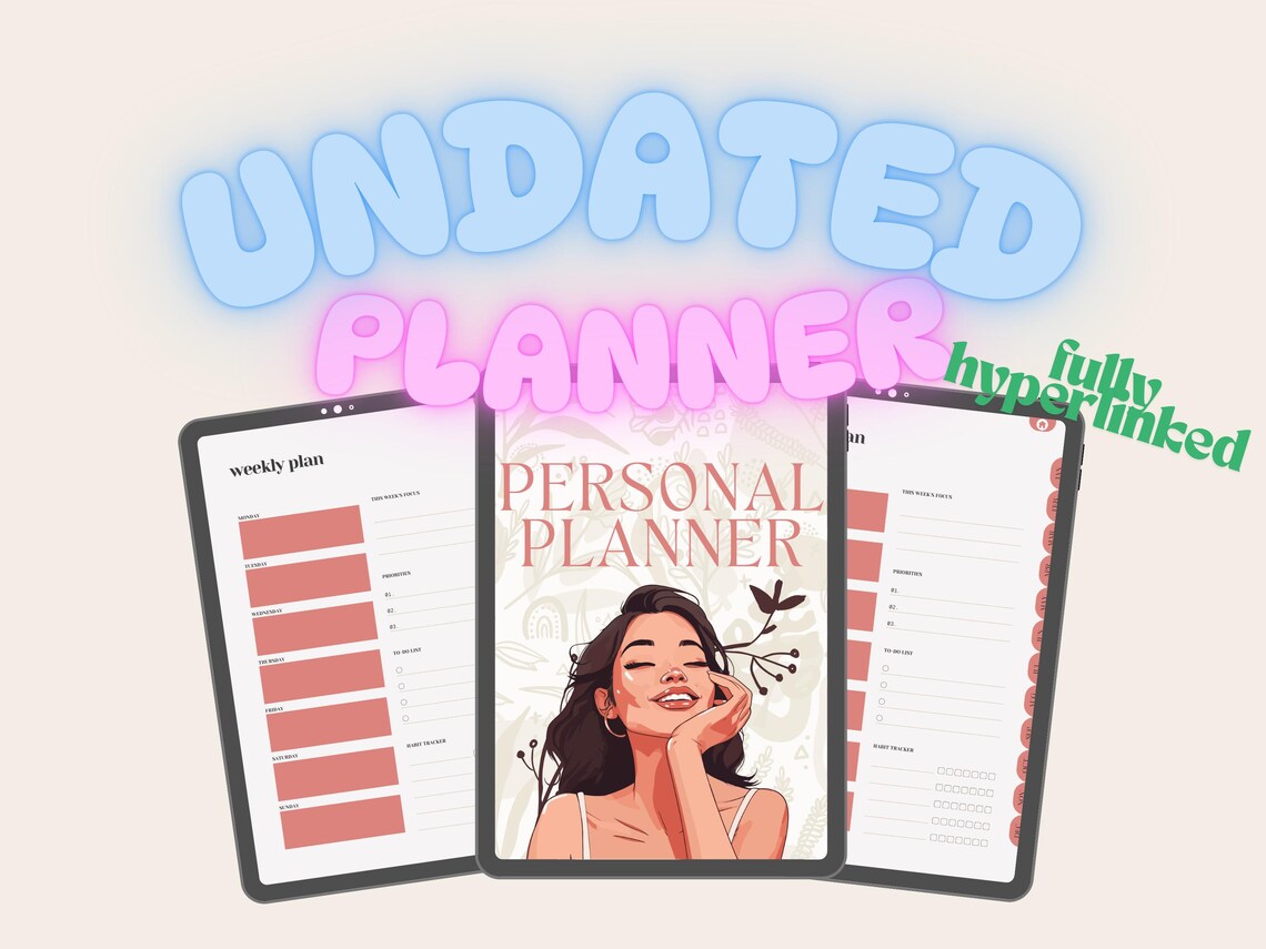 Undated Aesthetic Planner, Hyperlinked Digital Planner, Daily ...