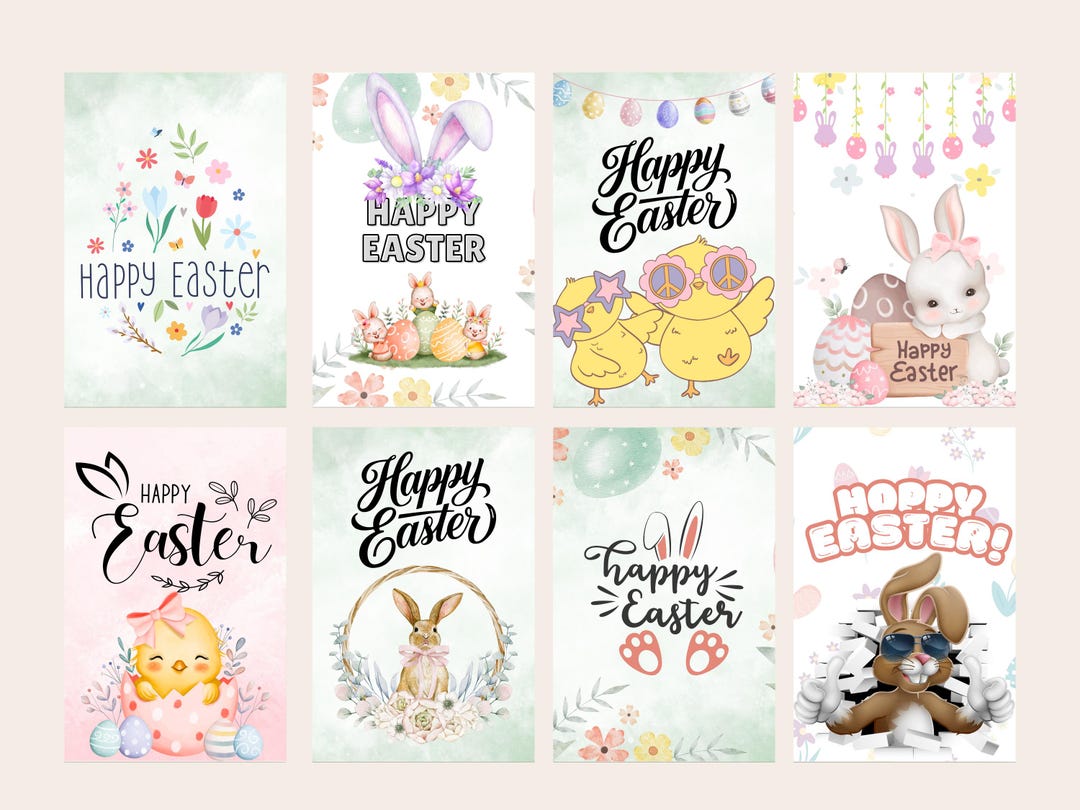 Easter Cards Set of 8 | Instant Download | Printable Easter Cards With ...