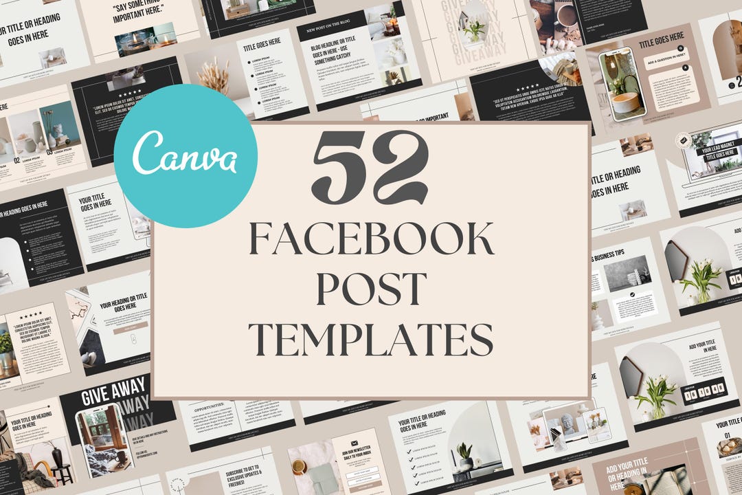 52 Facebook Post Templates: Canva Social Media Kit (digital Download ...