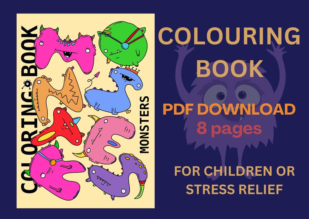 Printable Colouring Book Monsters for Stress Relief - Etsy