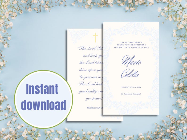 Personalized Baptism Prayer Card TEMPLATE in Blue - Keepsake, Baptism ...