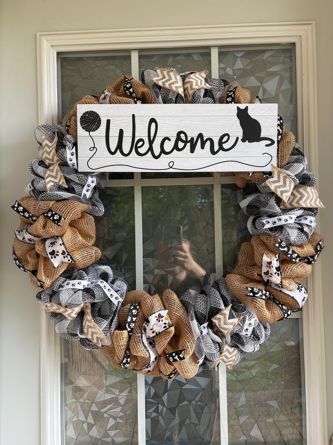 Cat Wreath Cats Wreath Front Door Cat Paw Wreath Cat Wreath Handmade ...