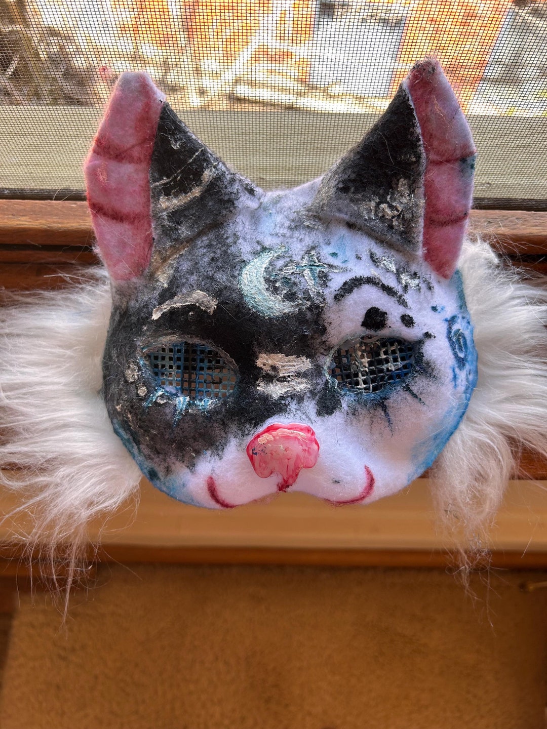 Moon Cat Therian Mask // Black and White Therian Mask - Etsy