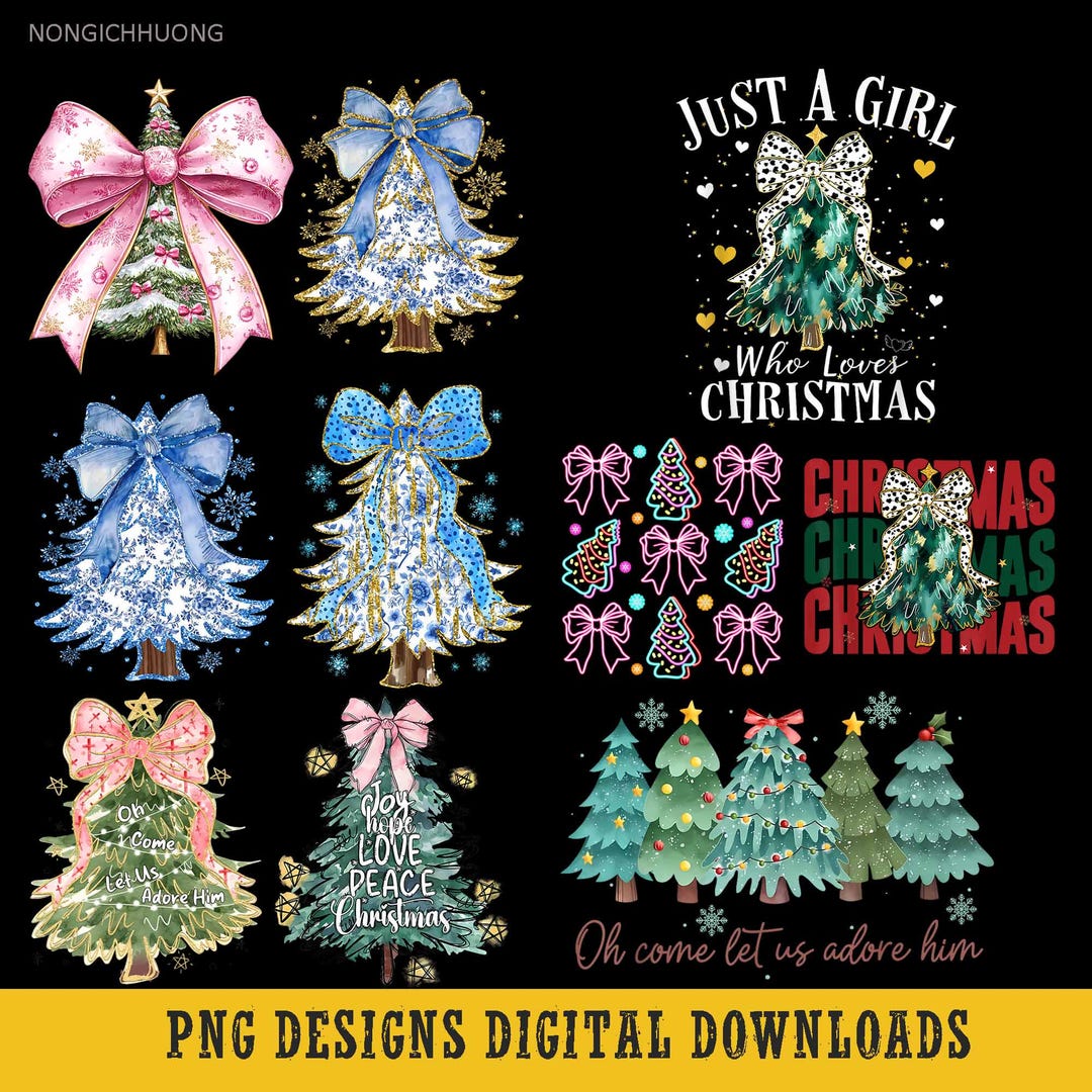 9 PNG Christmas Tree, Glitter Christmas Tree Bundle Png, Christmas Bow ...
