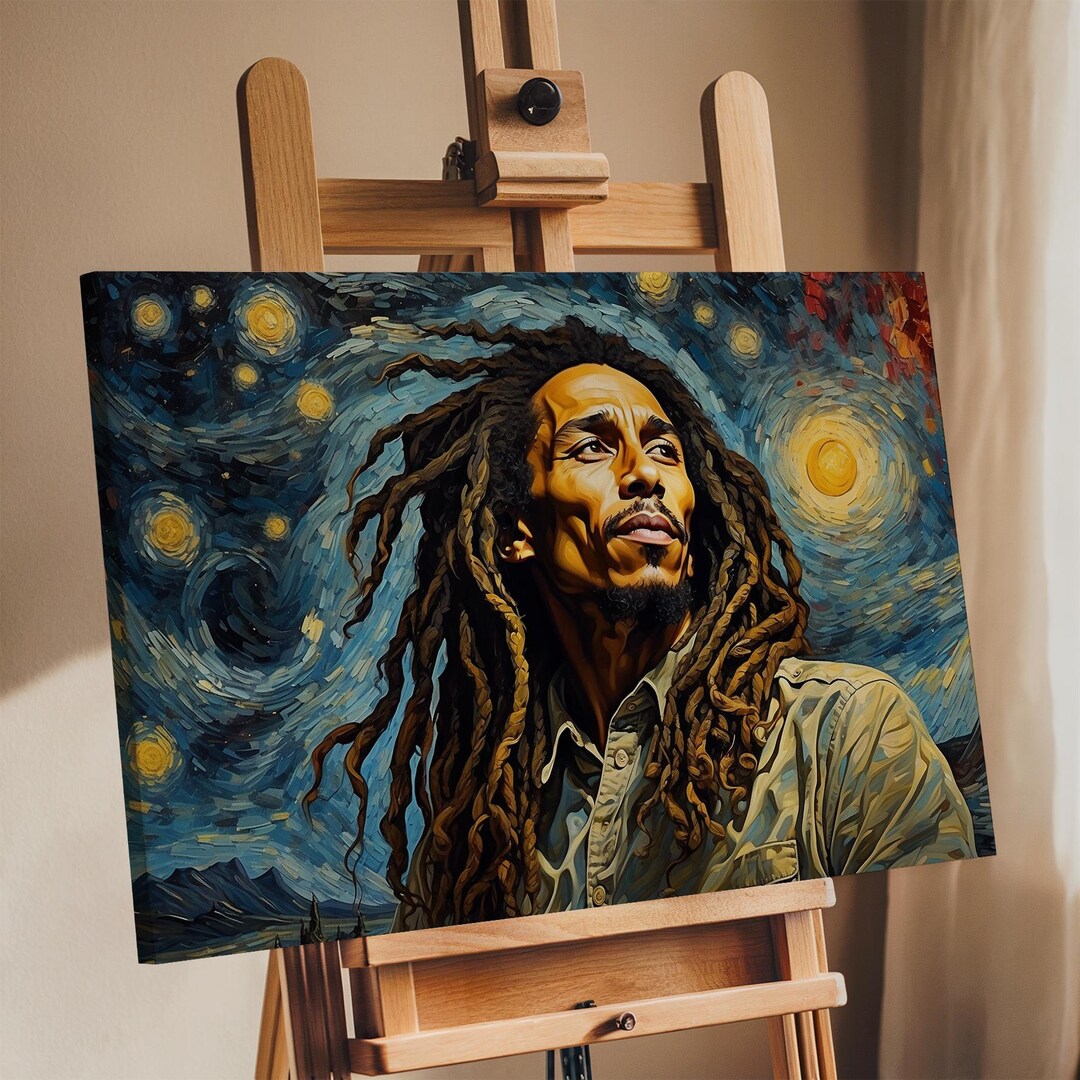 Bob Marley Starry Night Art Print Iconic Reggae Wall Art, Van Gogh ...