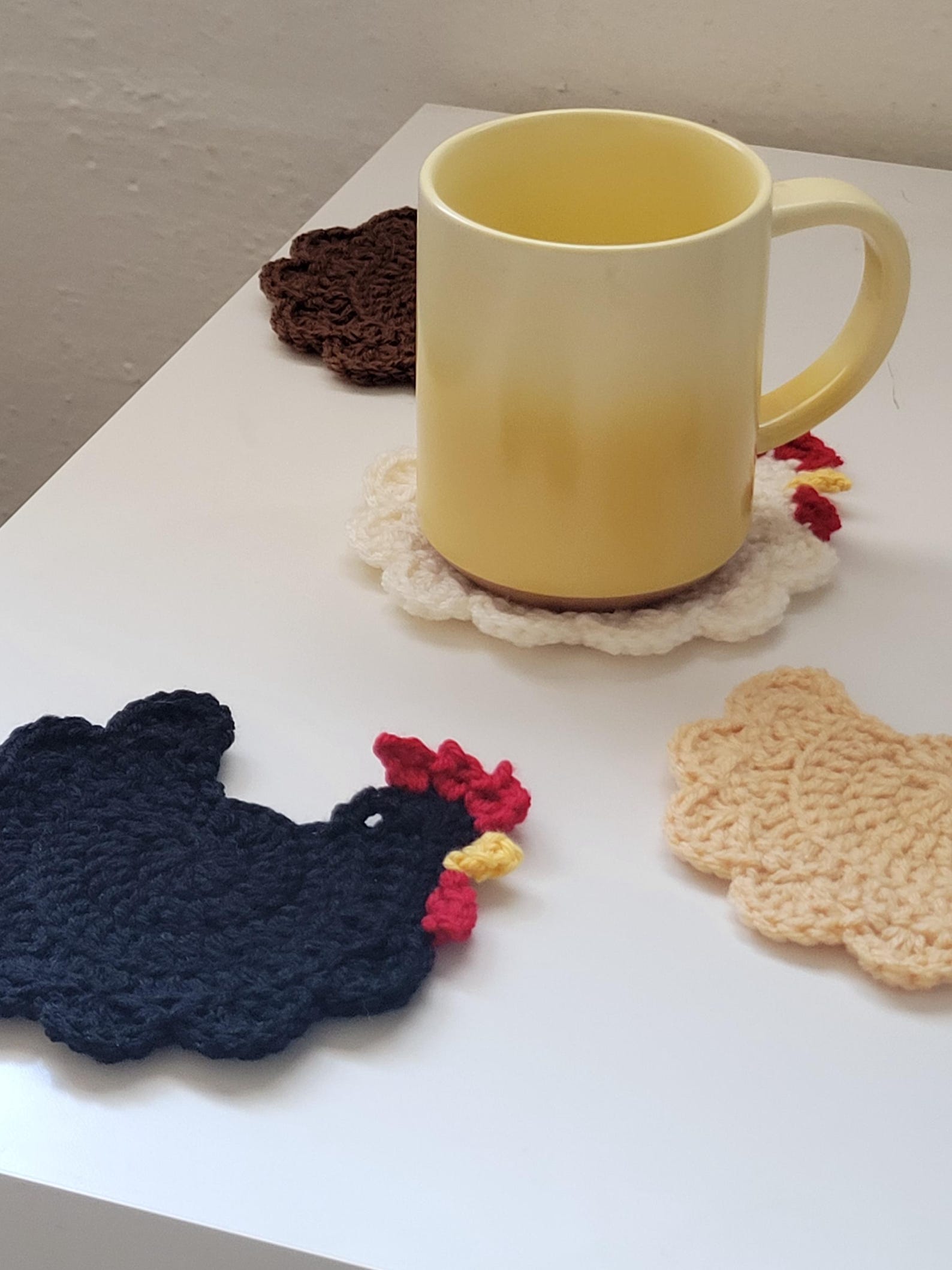 Chicken Coasters | Handmade Crochet Product, Black, White, Brown, and ...