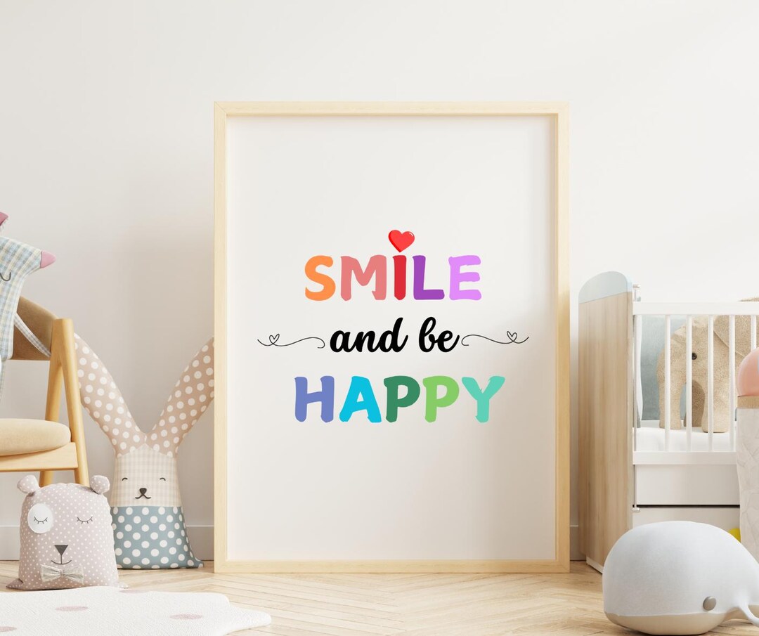 Smile and Be Happy Cute Playroom Positive Kids Art Decor Classroom ...