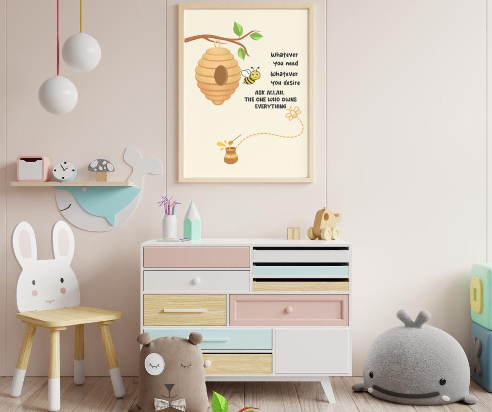 Honey Bee Theme Islamic Printable Kids Room Nursery Islamic Toddler ...
