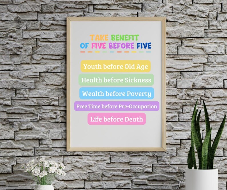 Take Benefit of Five Before Five Poster Educational Wall Art Classroom ...