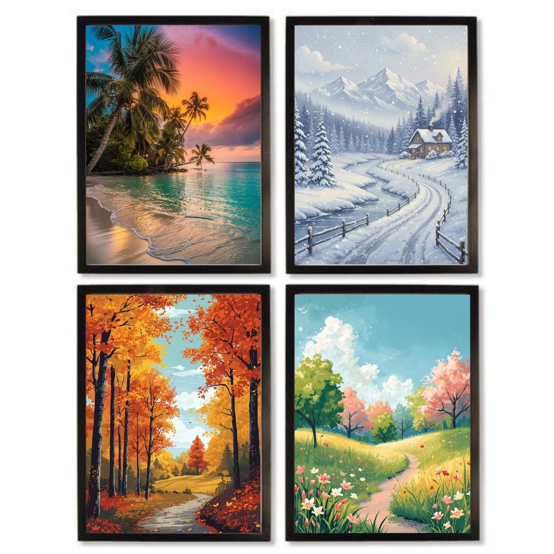 Four Seasons Wall Art Set of 4,seasons Poster,printable Educational ...