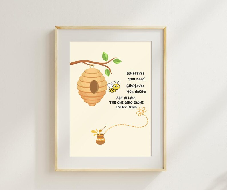 Honey Bee Theme Islamic Printable Kids Room Nursery Islamic Toddler ...
