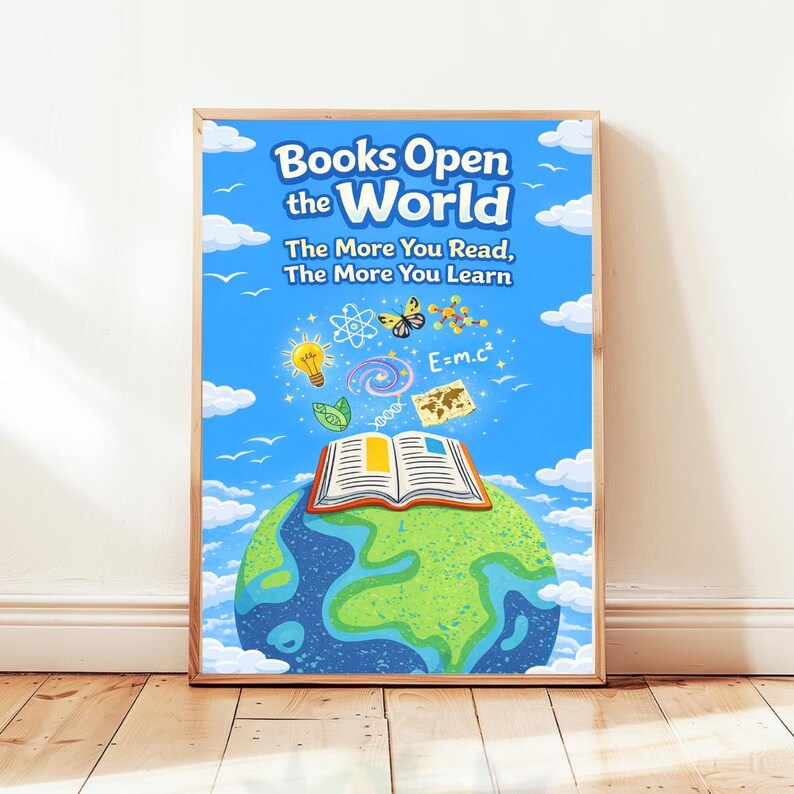Books Open the World Poster Reading Wall Art Printable,kids Learning ...