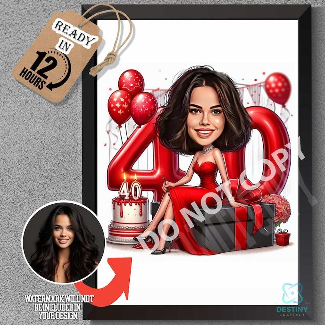 Customized 40th Birthday Caricature From Photos, Happy Birthday Cartoon ...