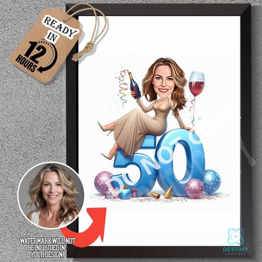 Customized 50th Birthday Caricature From Photos, Happy Birthday Cartoon ...