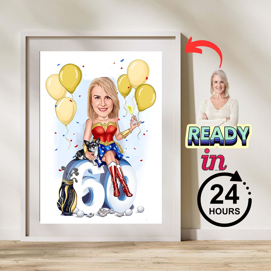 60th Birthday Caricature Birthday Cartoon Portrait Happy Birthday Gift ...
