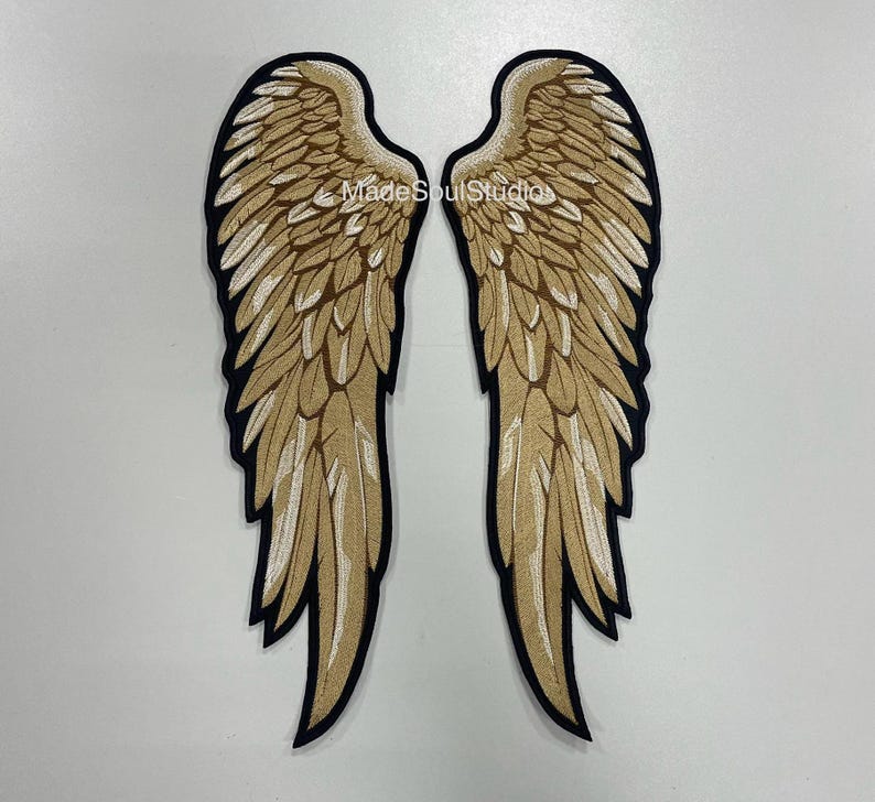 Embroidered Golden Angel Wings Patch Set: Iron on Jacket Patches - Etsy