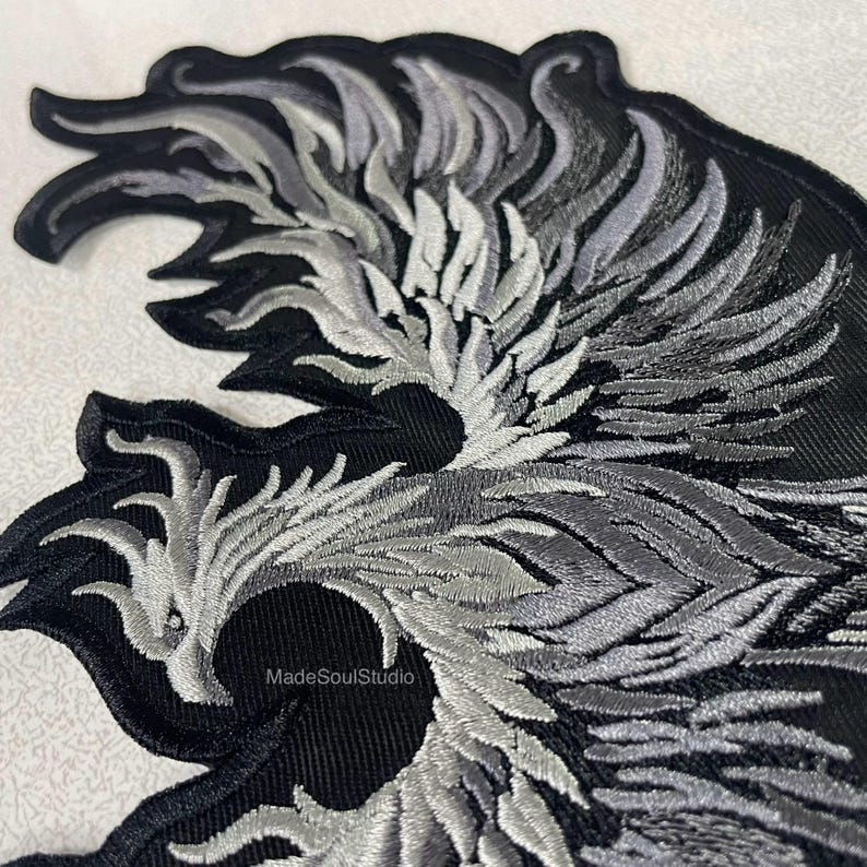Embroidered IRON GRAY Fire PHOENIX Patch Large Iron on Patch for ...