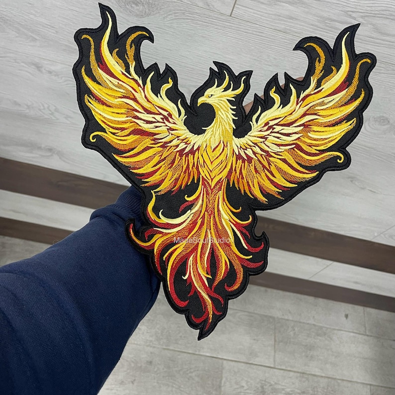Embroidered RED YELLOW Fire PHOENIX Patch Large Iron on Patch for ...