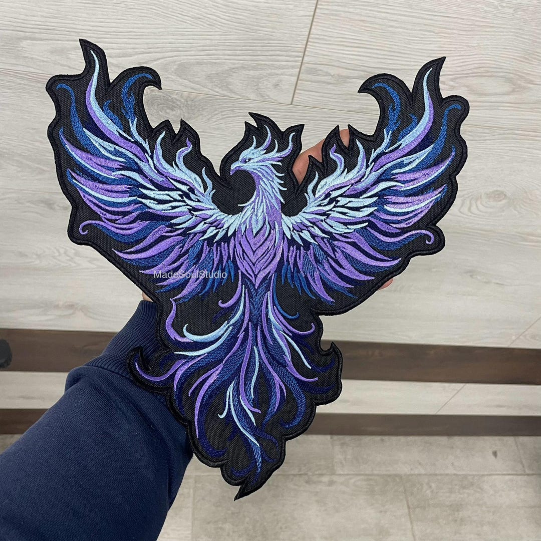 Embroidered BLUE PURPLE Fire PHOENIX Patch Large Iron on Patch for ...