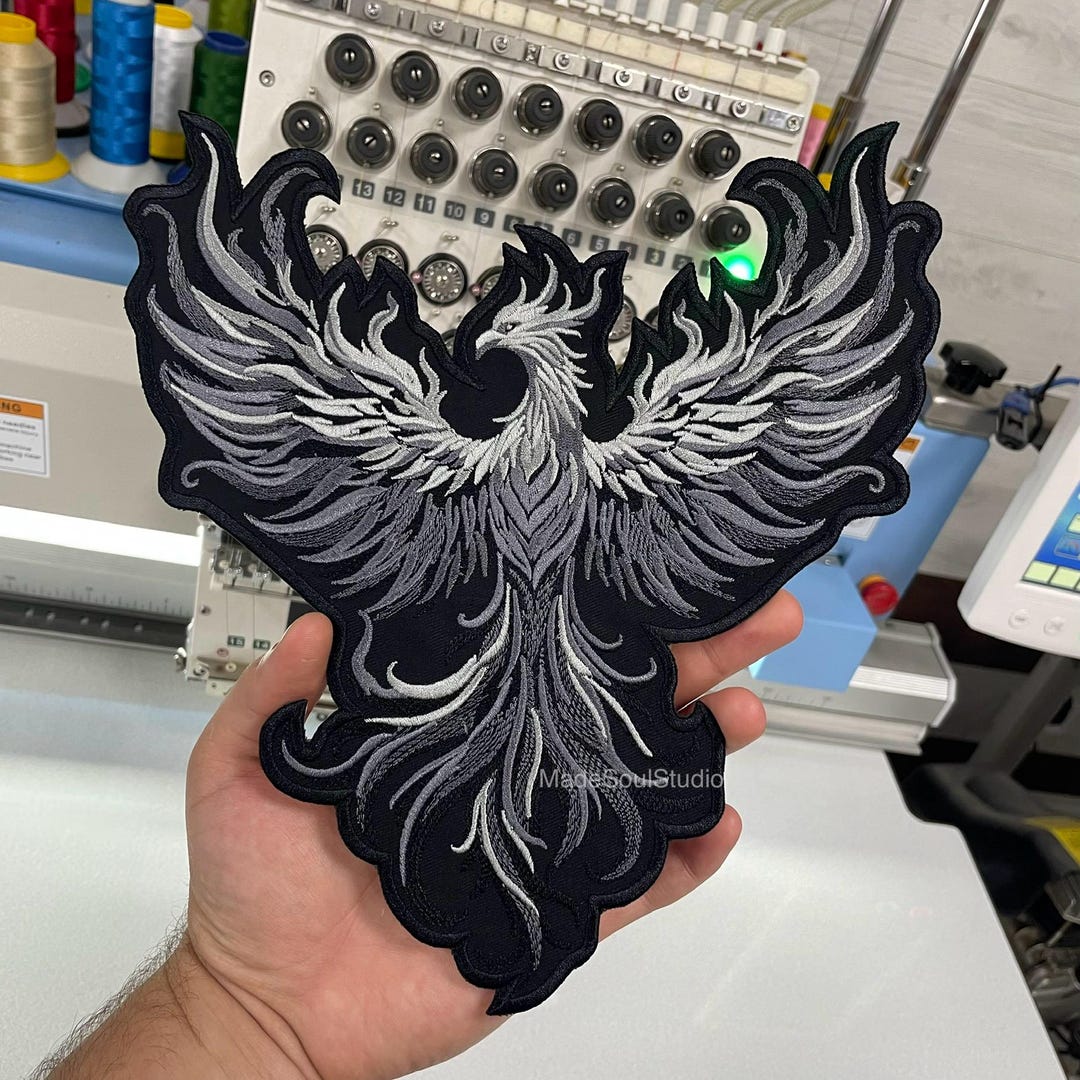 Embroidered IRON GRAY Fire PHOENIX Patch Large Iron on Patch for ...