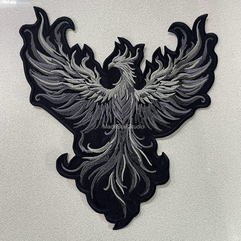Embroidered IRON GRAY Fire PHOENIX Patch Large Iron on Patch for ...