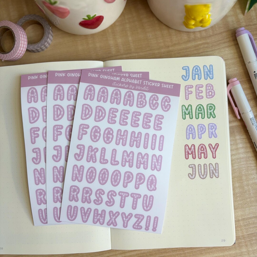 Pink Gingham Alphabet Letter Sticker Sheet – Pastel Vinyl (matte) - Etsy