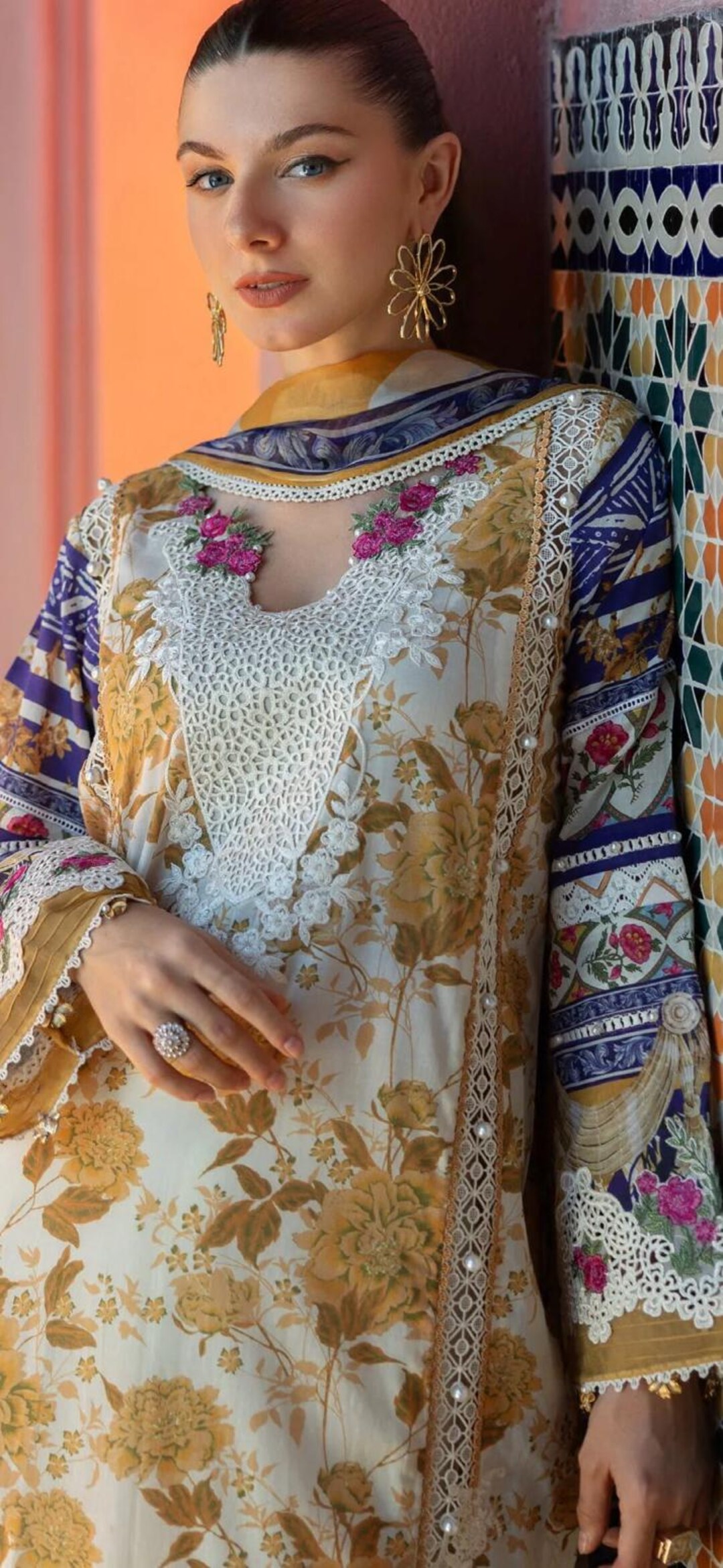 Pakistani Embriodered Lawn Cotton Printed Laces Made on Custom Order - Etsy