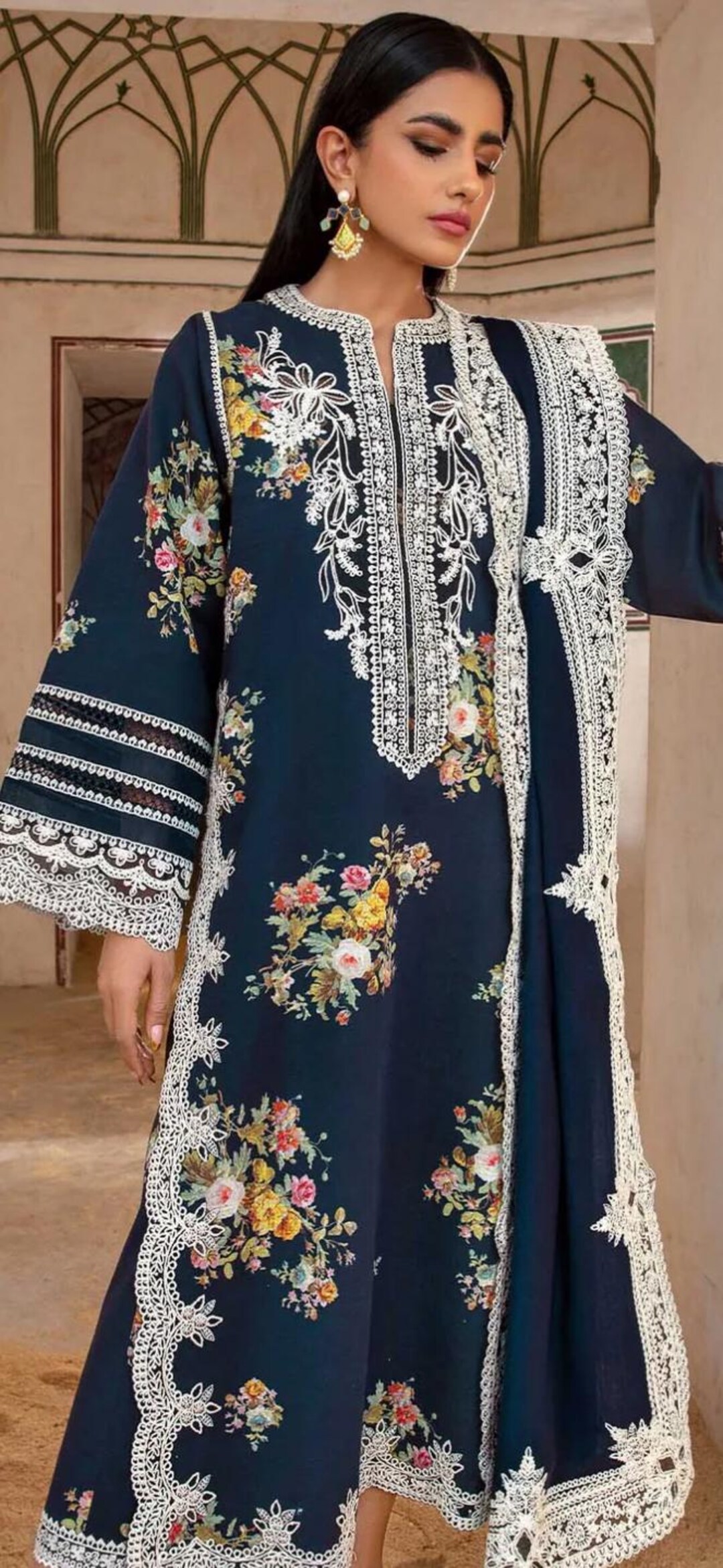 Pakistani Embriodered Lawn Cotton Printed Laces Made on Custom Order - Etsy