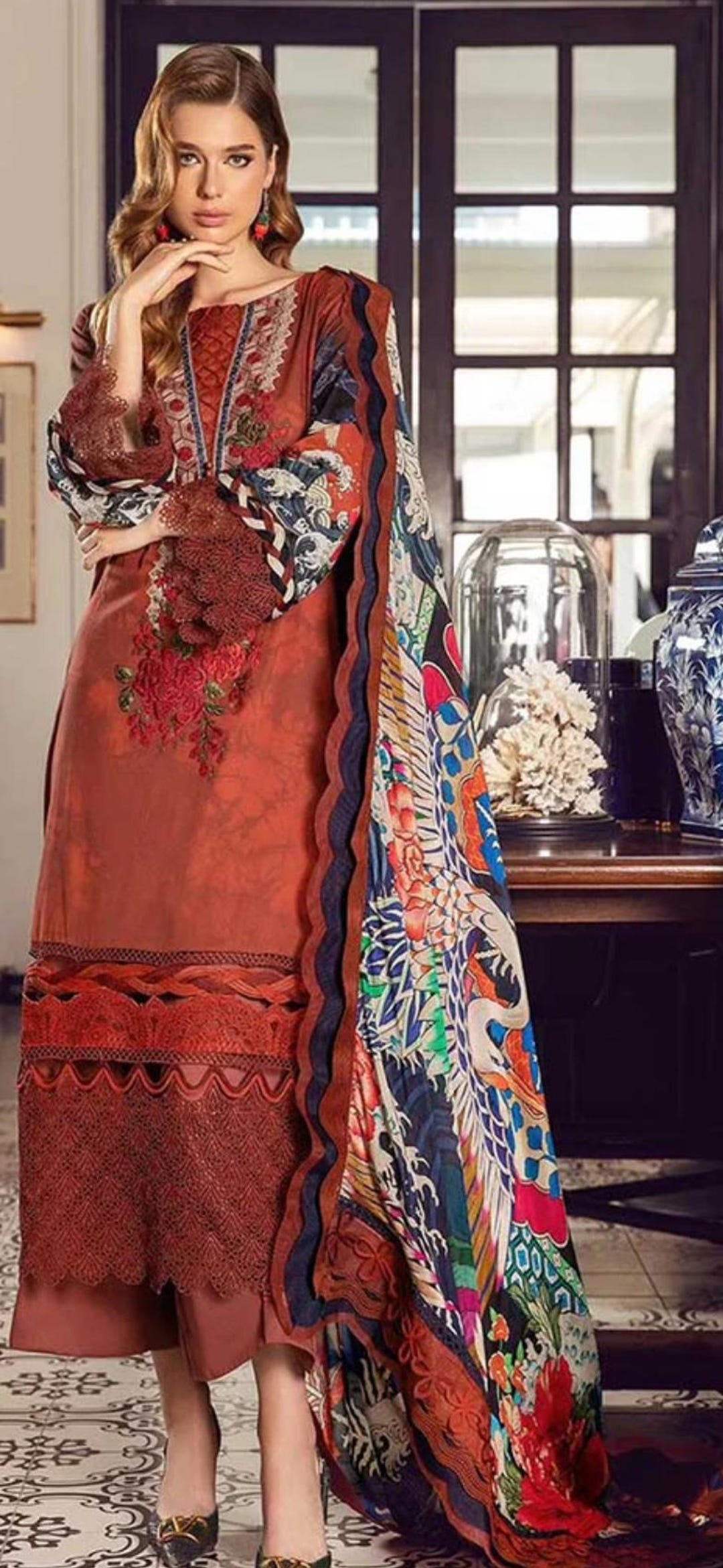 Pakistani Designer Maria B Orginal Lawn Cotton Printed Laces Made on ...