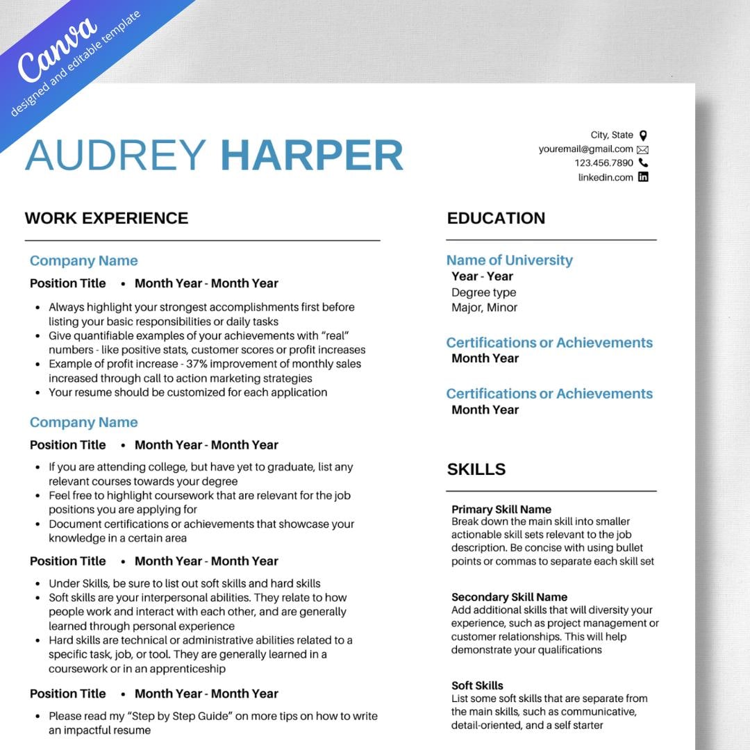 Simple Linkedin Resume Canva Template | Professional CV | Modern Design ...