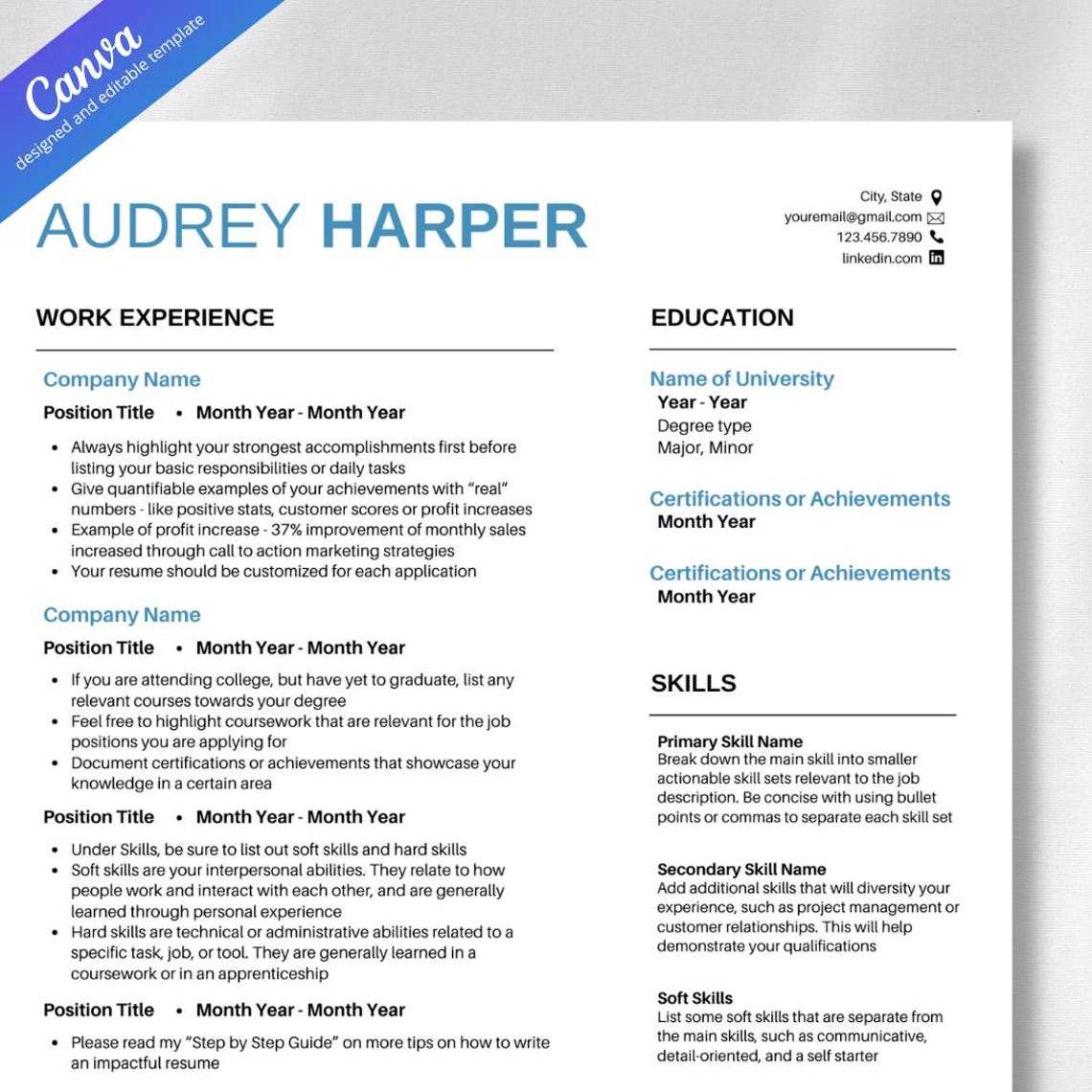Simple Linkedin Resume Canva Template | Professional CV | Modern Design ...