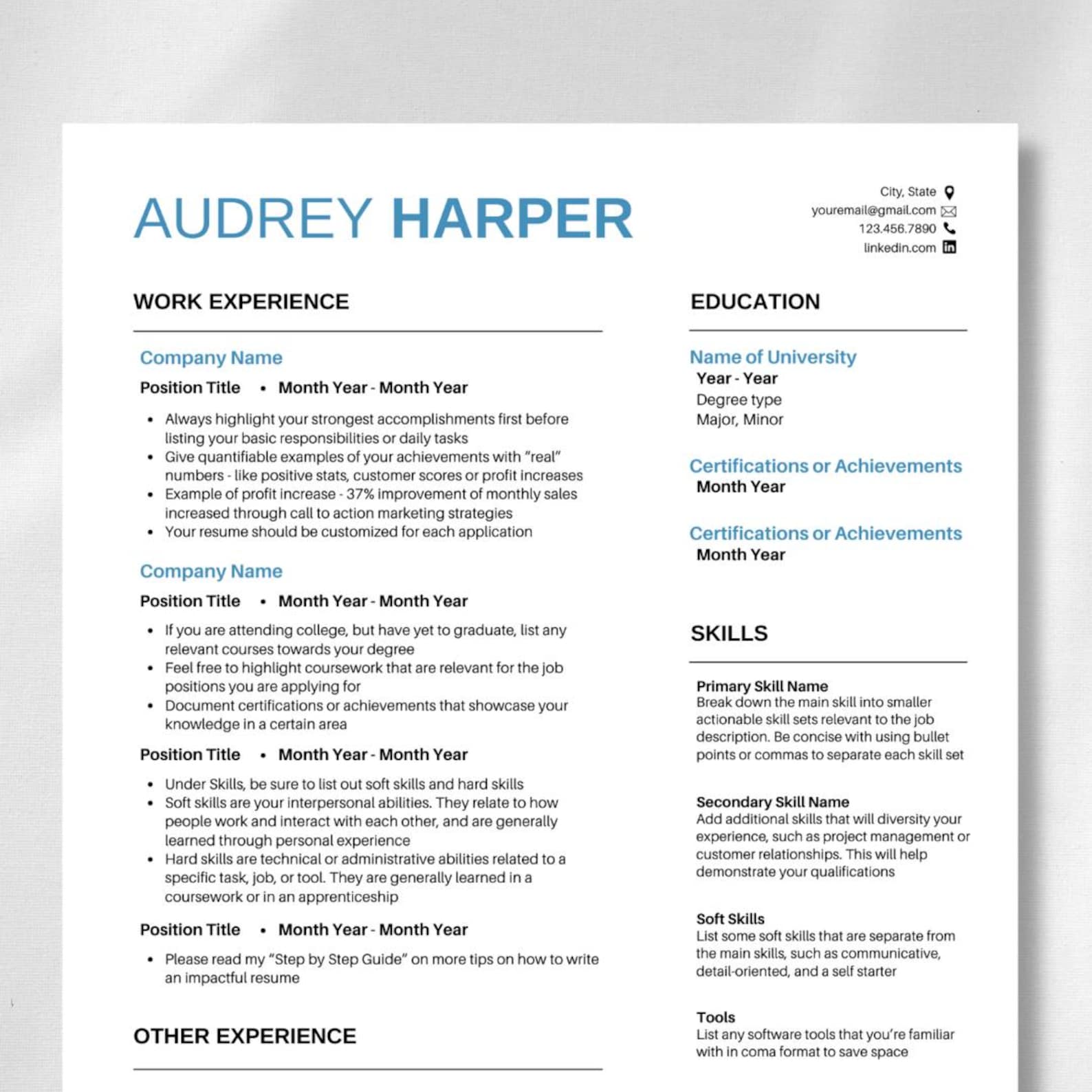 Simple Linkedin Resume Canva Template | Professional CV | Modern Design ...